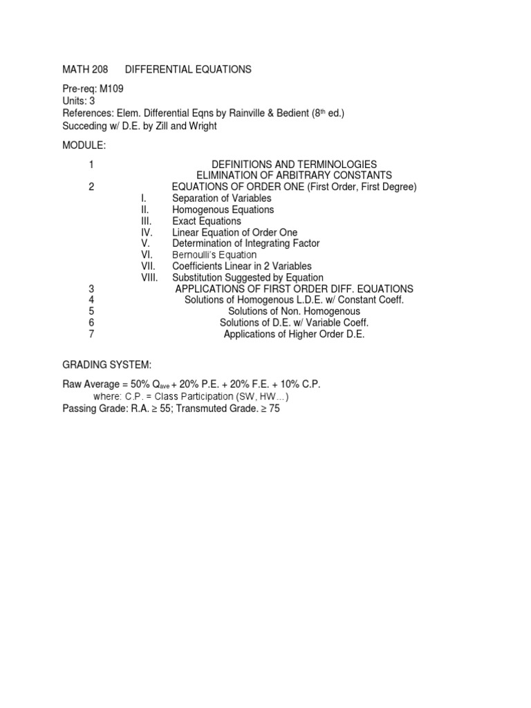 Differential Equations Course Overview | PDF