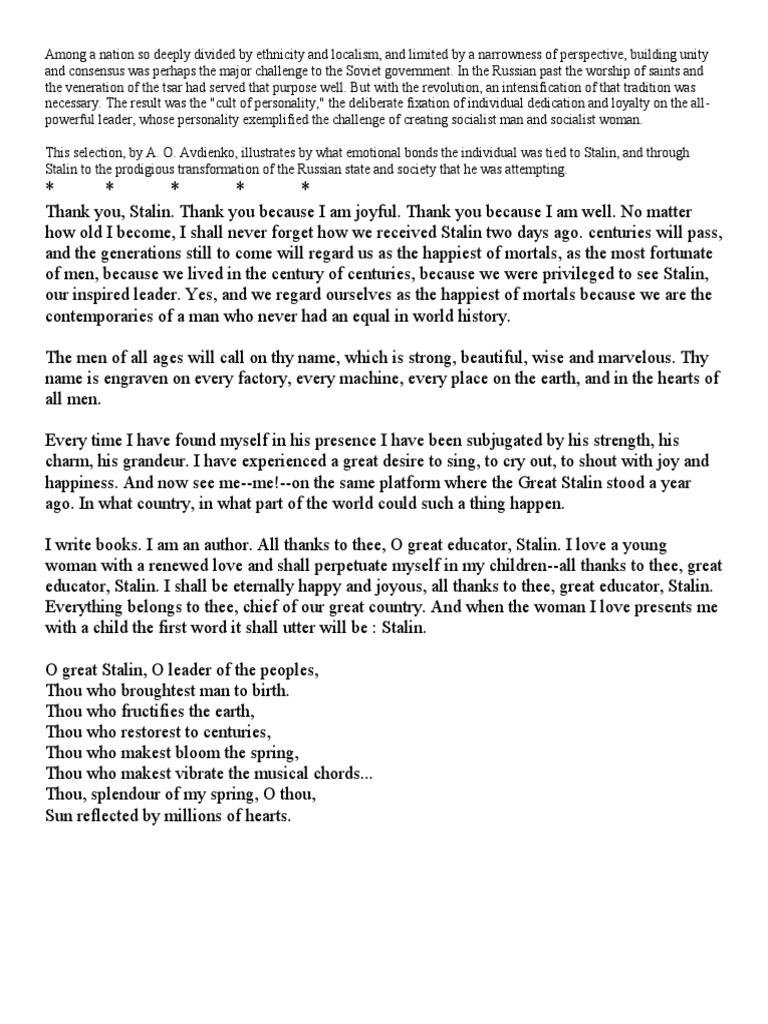 Stalin's Poetry: A Cult of Personality | PDF