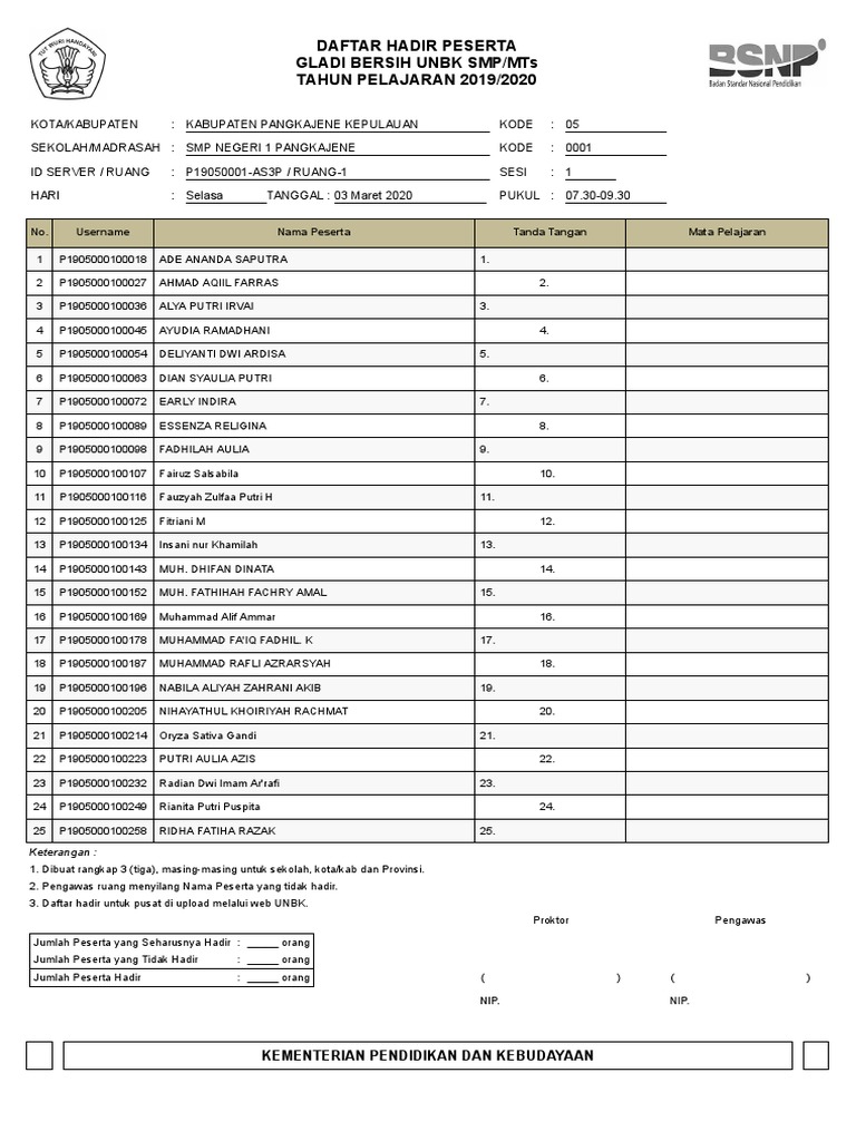 Daftar Hadir h2 | PDF