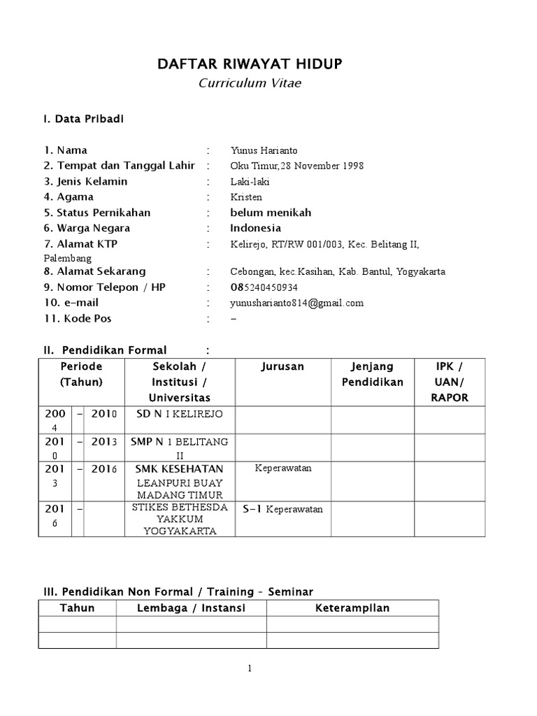 Yunus CV Lamar Kerja | PDF
