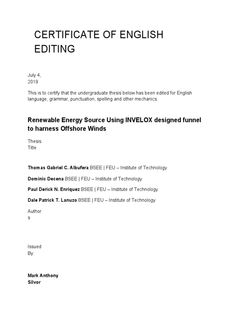 Certificate of English Editing PDF | PDF