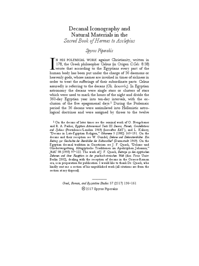 Decanal Iconography in Hermes' Sacred Book | PDF | Philosophy | History