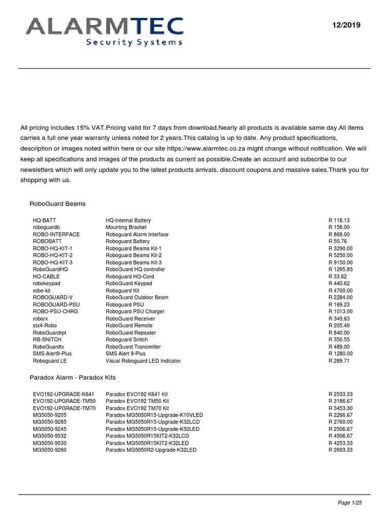 Alarmtec Pricelist 1 | PDF