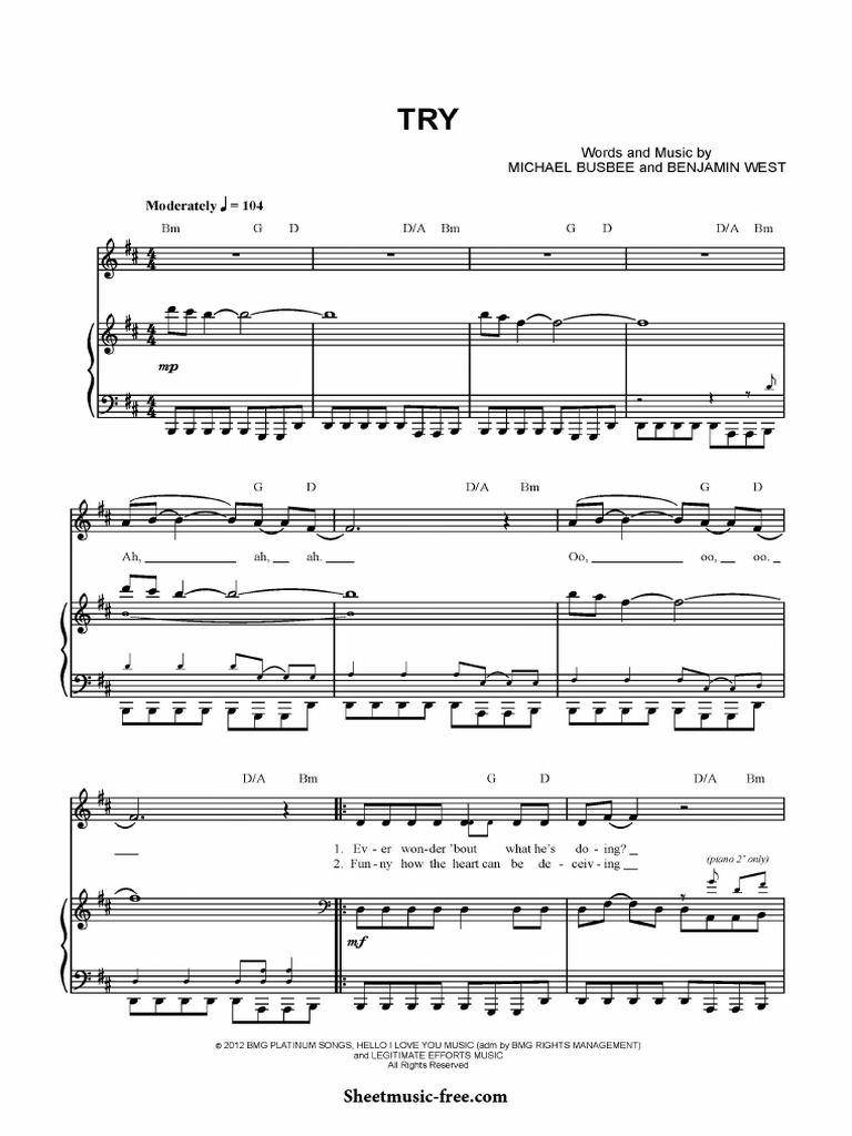 Try Sheet Music Pink PDF | PDF