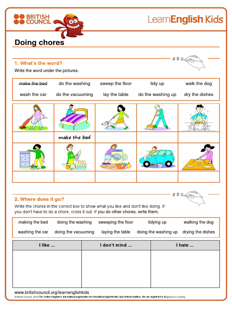 Worksheets Doing Chores PDF | PDF | Leisure