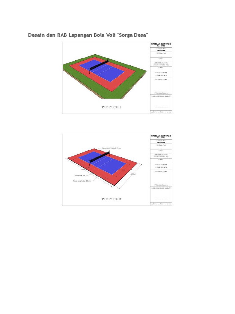 Desain Dan RAB Lapangan Bola Voli | PDF