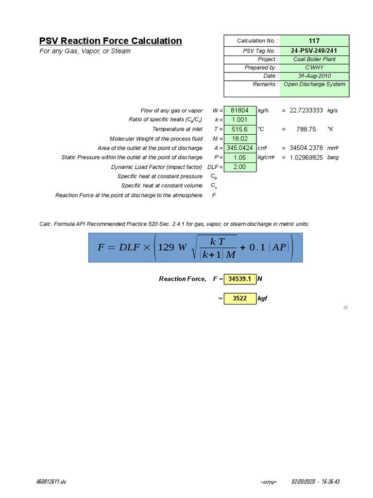 PSV Reaction Force Calculation | PDF