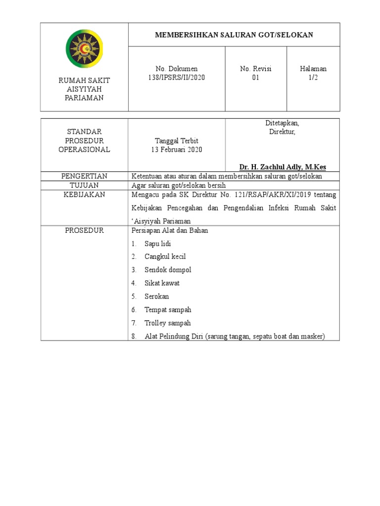 SOP Membersihkan Saluran Got | PDF