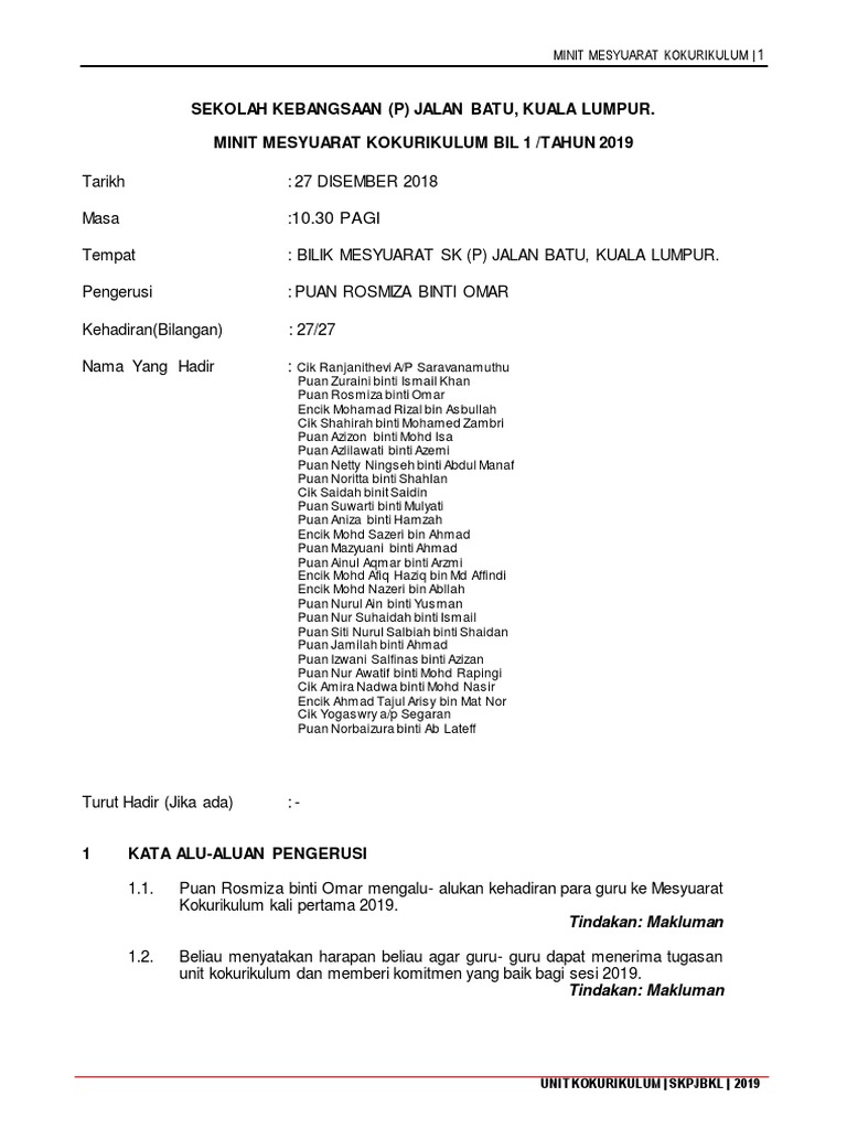 Contoh Minit Mesyuarat | PDF