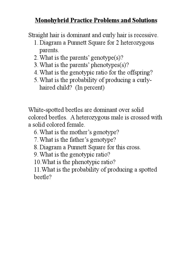 Monohybrid Genetics Problems Solutions Pdf