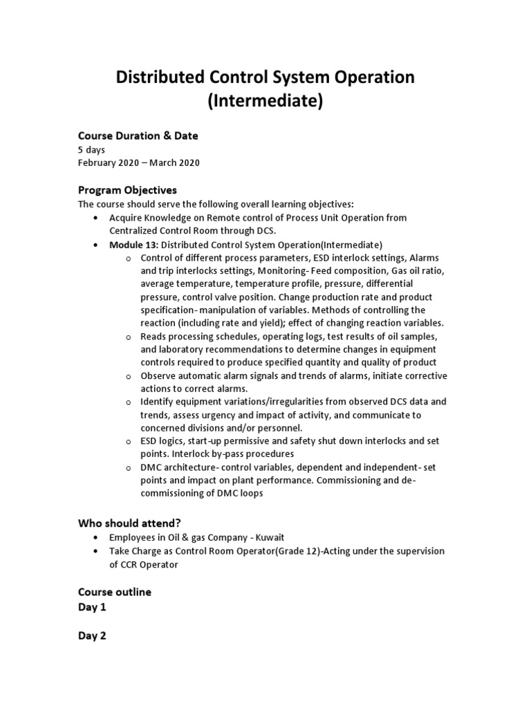 Distributed Control System Operation (Intermediate) | PDF | Business ...