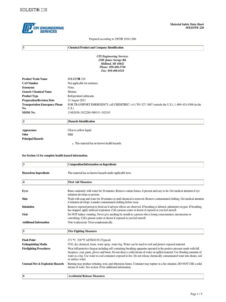 Solest 220-MSDS | PDF