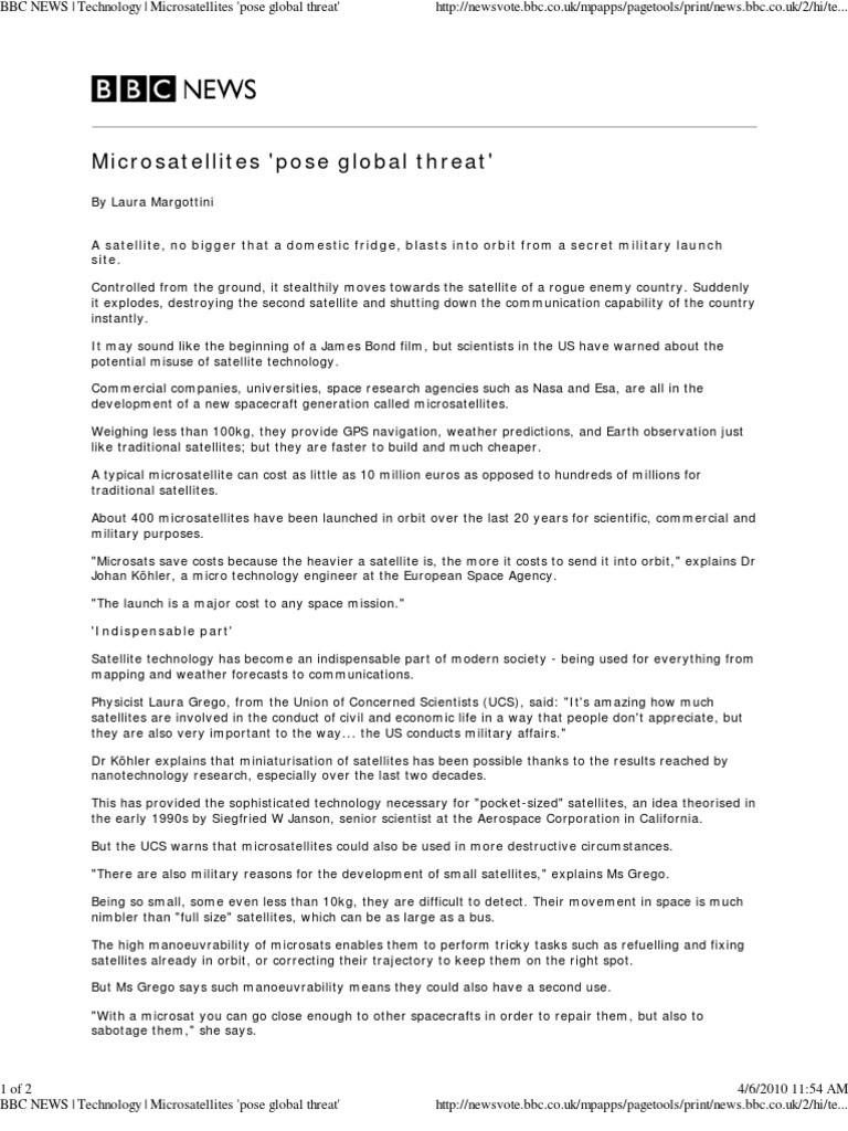 BBC NEWS - Technology - Mic.. | PDF | Satellite | Space Technology