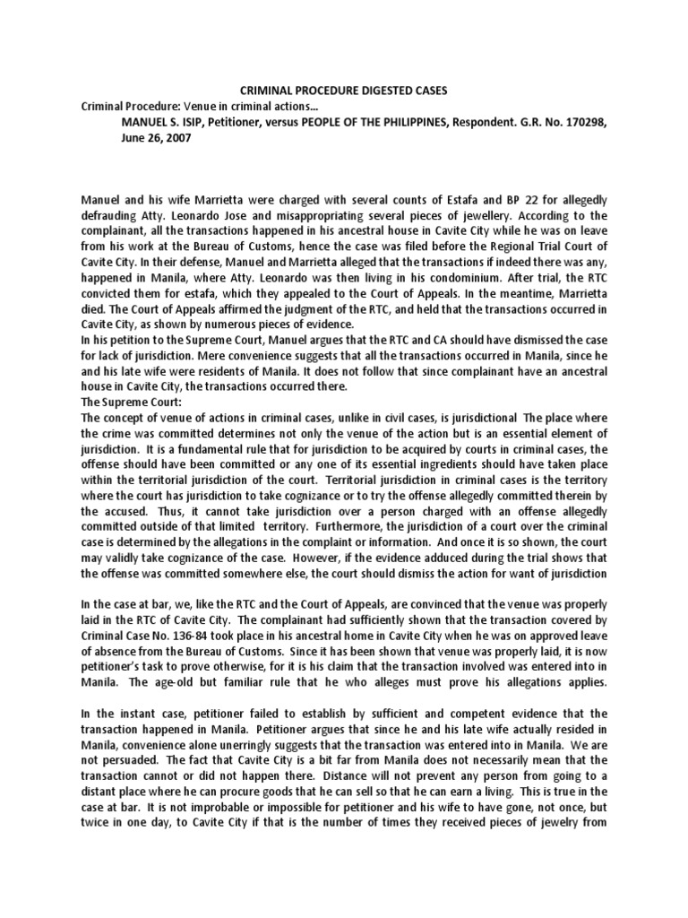 Criminal Procedure Digested Cases-1 | PDF