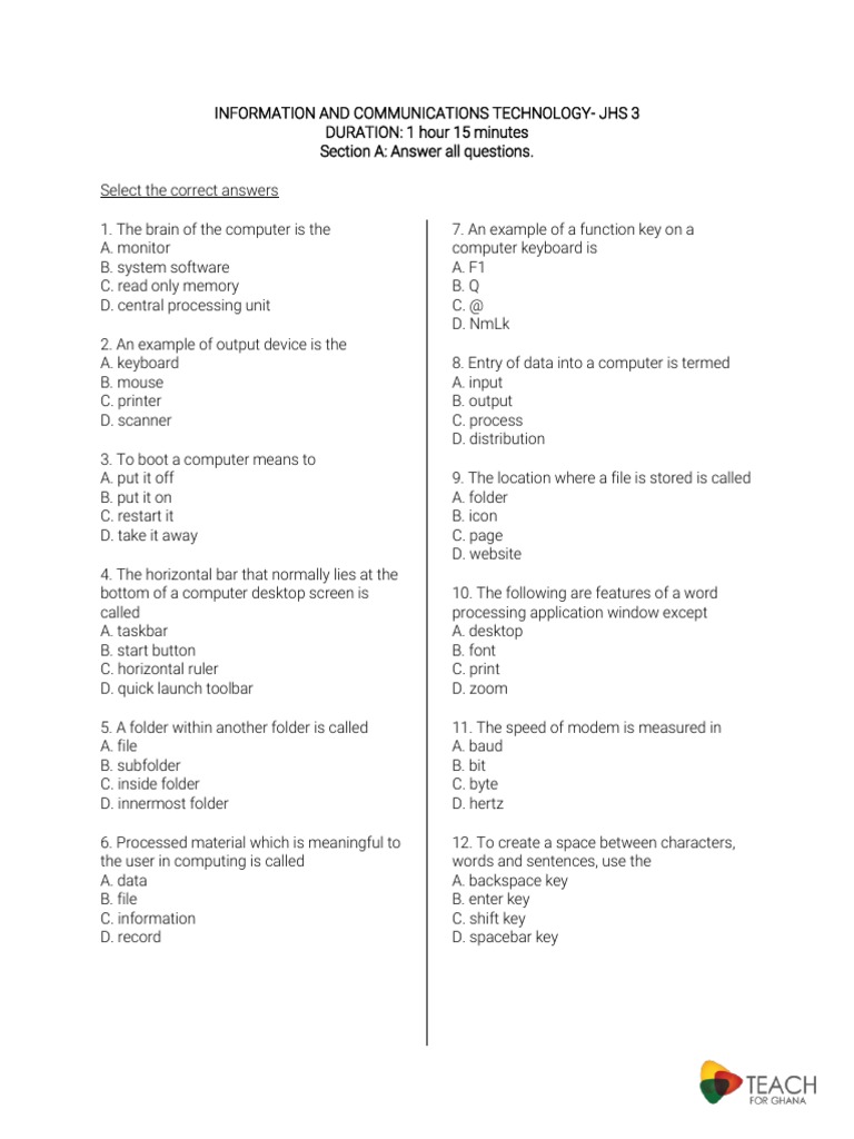 ICT DIAGNOSTIC ASSESSMENT JHS 3 - Moderated | PDF