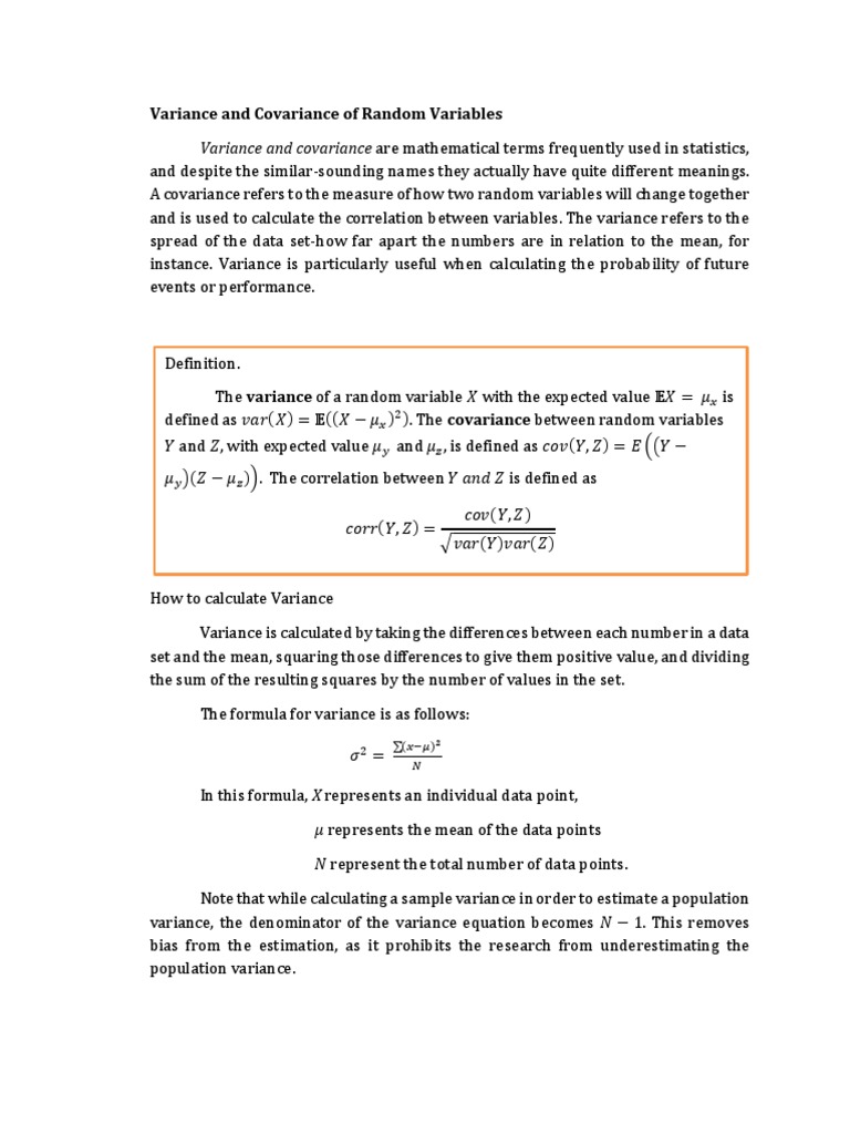 14 Variance and Covariance of Random Variables | PDF