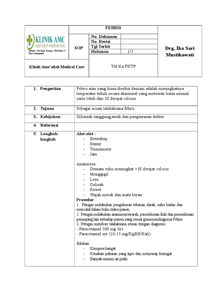 SOP Obs. Febris | PDF