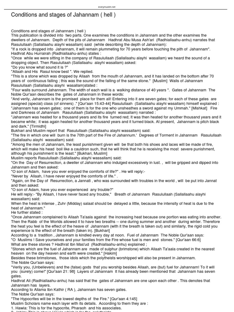 Conditions and Stages of Jahannam (Hell) | PDF | Islamic Belief And ...