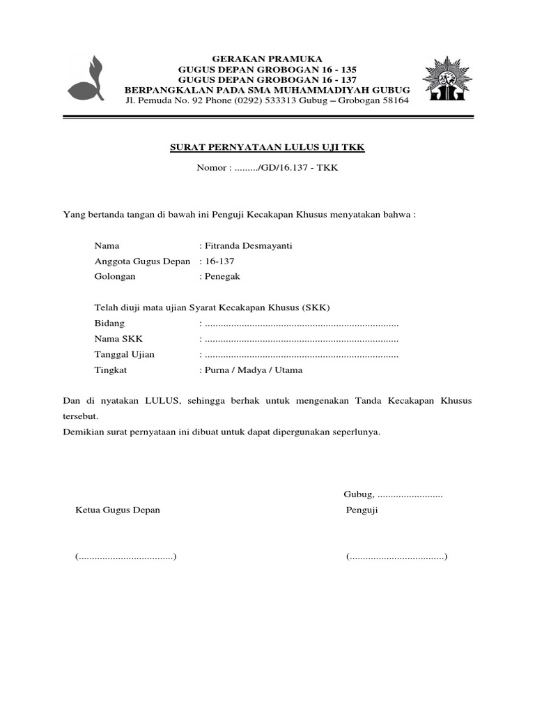 SURAT Pramuka Uji SKK | PDF