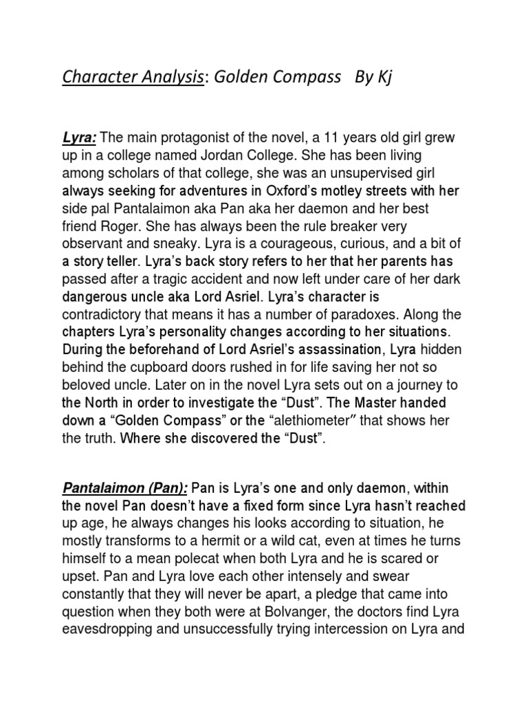 Character Analysis: Golden Compass Philip Pullman | PDF
