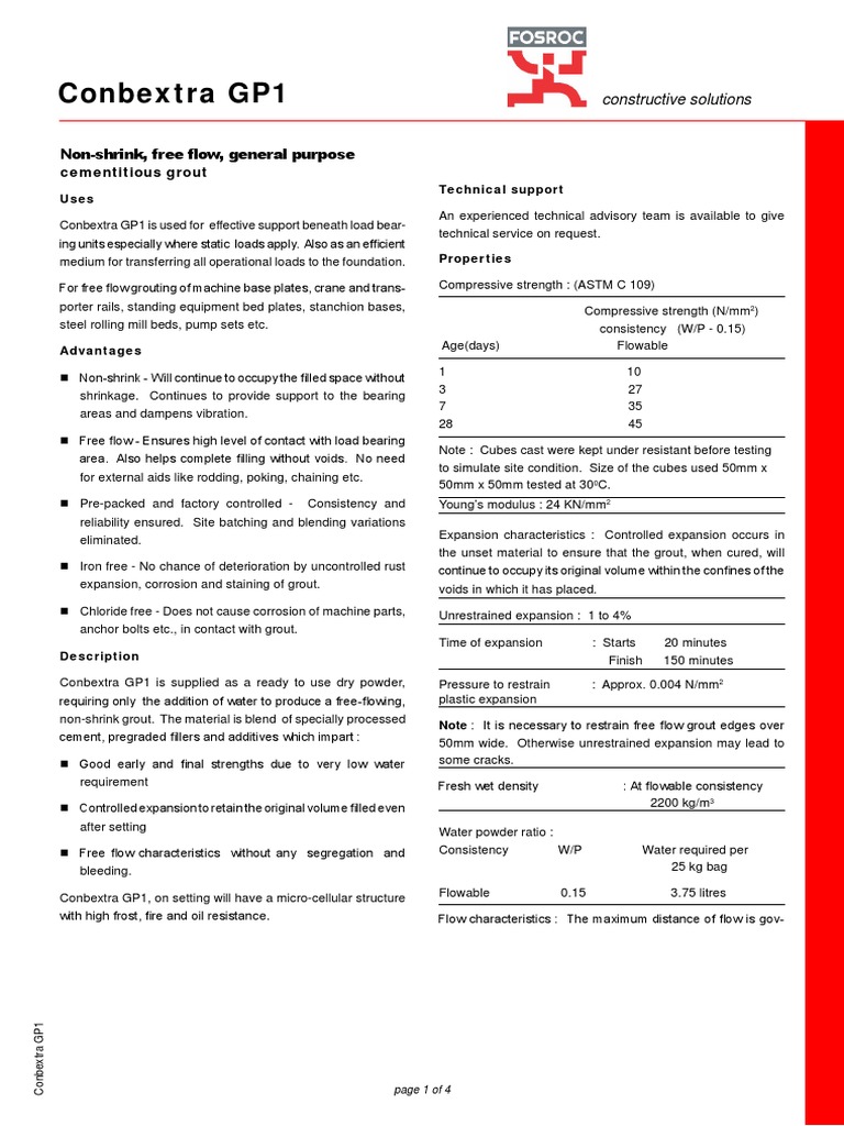 Conbextra GP1 Grout Overview | PDF