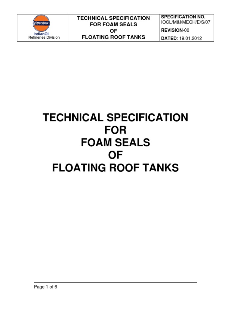 Foam Seal Specifications for Floating Roof Tanks | PDF | Home & Garden ...