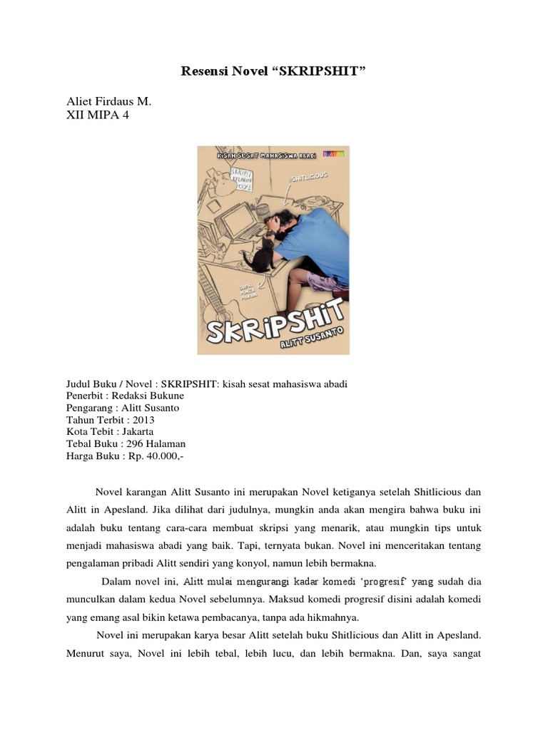 Resensi Novel "Skripshit" Alitt Susanto | PDF