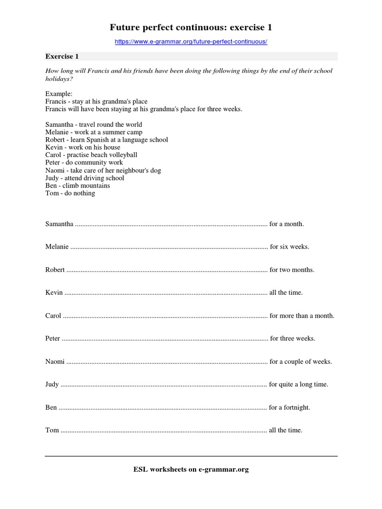 Future Perfect Continuous Exercise 1 | PDF