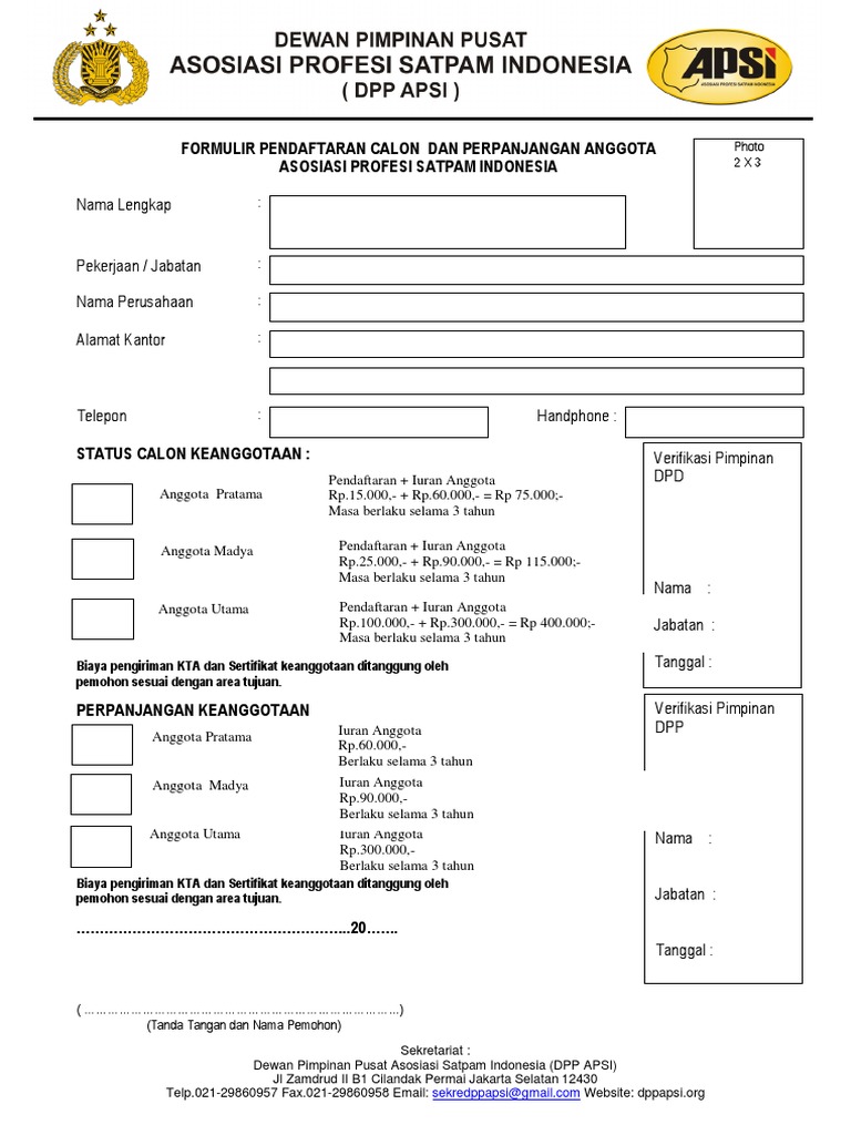 FORMULIR PENDAFTARAN Atau PERPANJANGAN APSI 2019 PDF | PDF