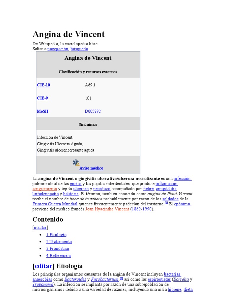 Angina de Vincent: Causas y Tratamiento | PDF | Epidemiología ...