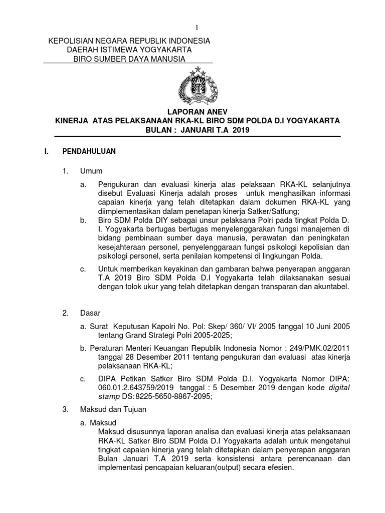 Laporan Anev Pelaks Rka-Kl Januari 2019 PDF | PDF