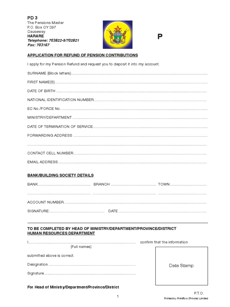 PD 3 Pension Refund Application Form | PDF