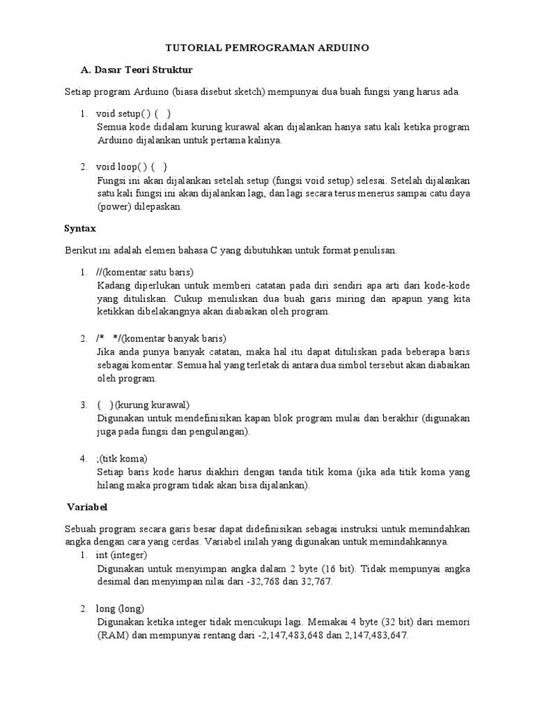 E Book Tutorial Pemrograman Dasar Arduino Pdf Komputer Teknologi And Rekayasa