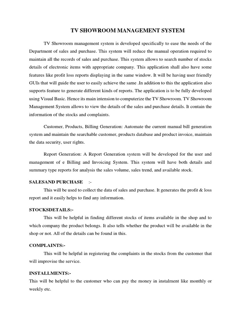 TV Showroom Management System | PDF