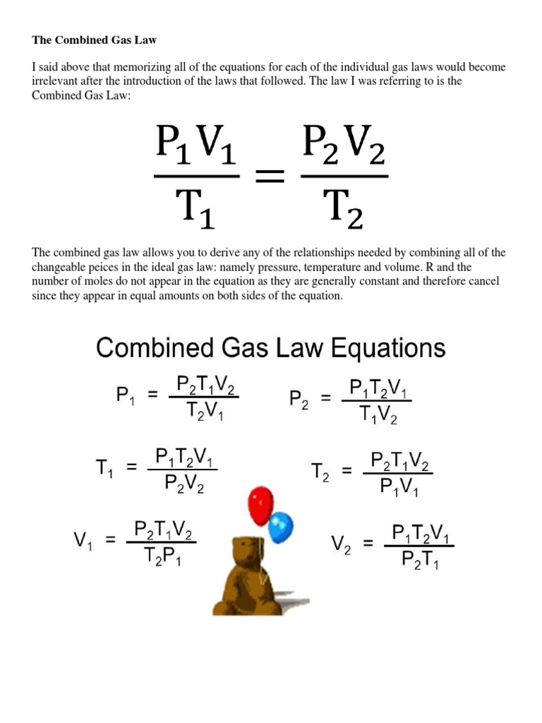 Combined Gas Law Overview and Worksheet | PDF | Science & Mathematics ...