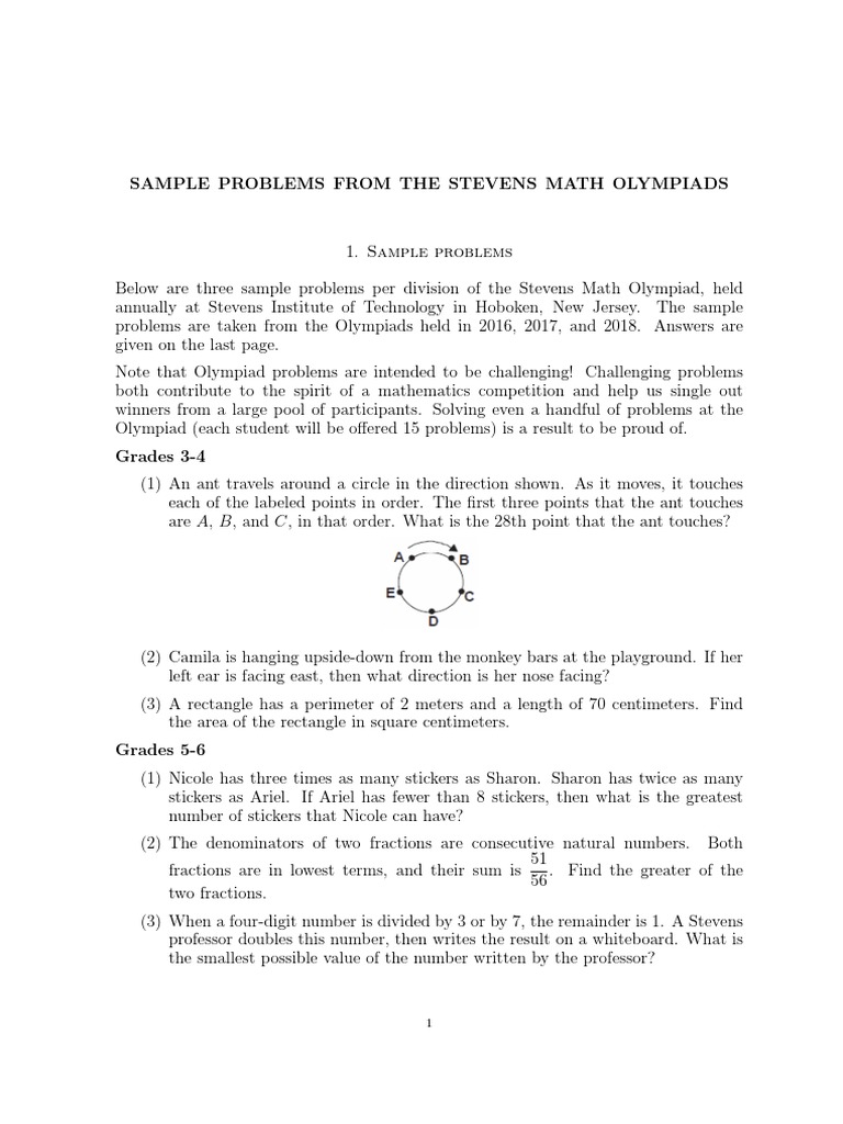 2019 - Stevens Math Olympiad Sample Problems | PDF