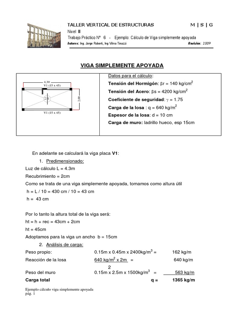 Ejemplo Cálculo Viga Simplemente Apoyada | PDF
