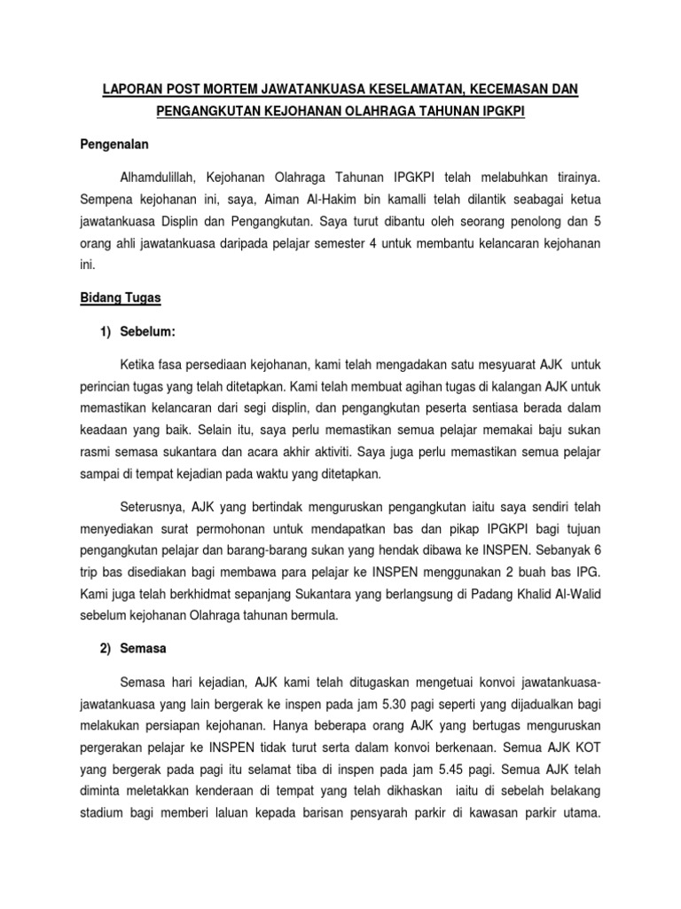 Laporan Post Mortem Jawatankuasa Keselamatan | PDF