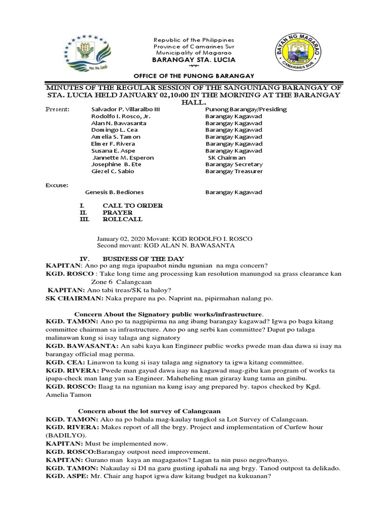 Minutes of Regular Session | PDF