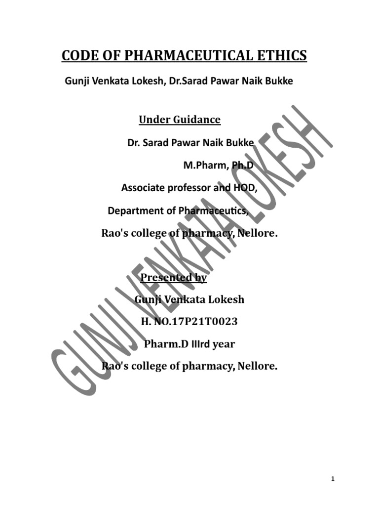 Code of Pharmaceutical Ethics | PDF