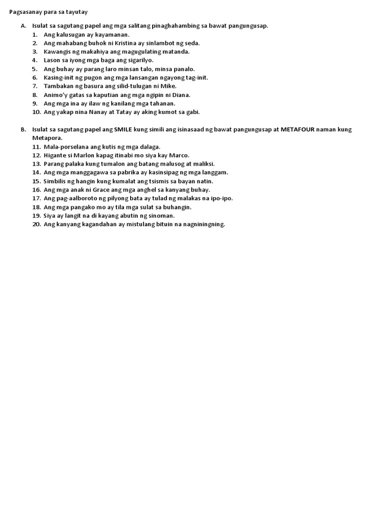 Pagsasanay para Sa Tayutay | PDF