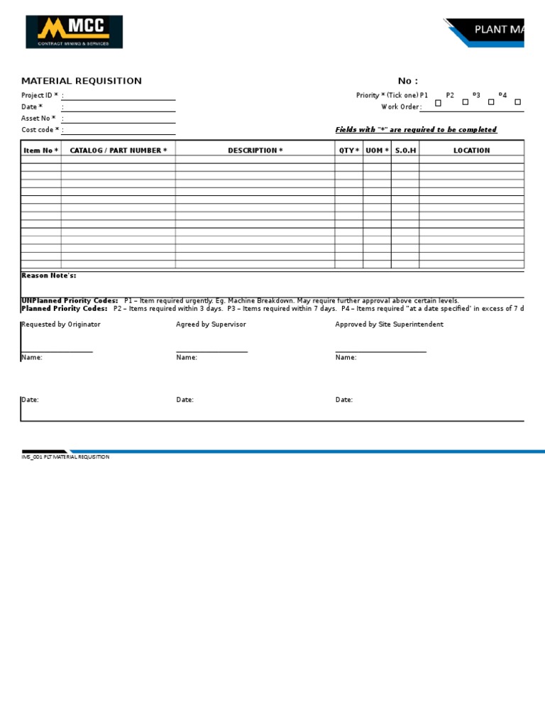 IMS - 001 PLT Material Request Form | PDF