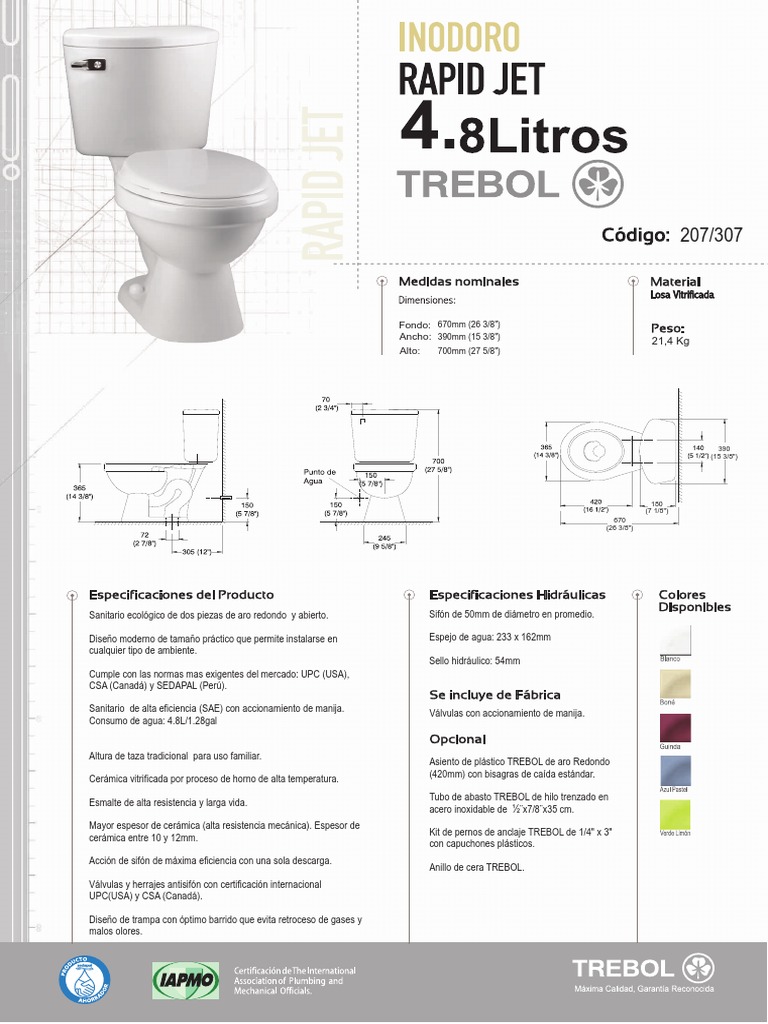 Inodoro Trebol Rapid Jet Ecológico | PDF