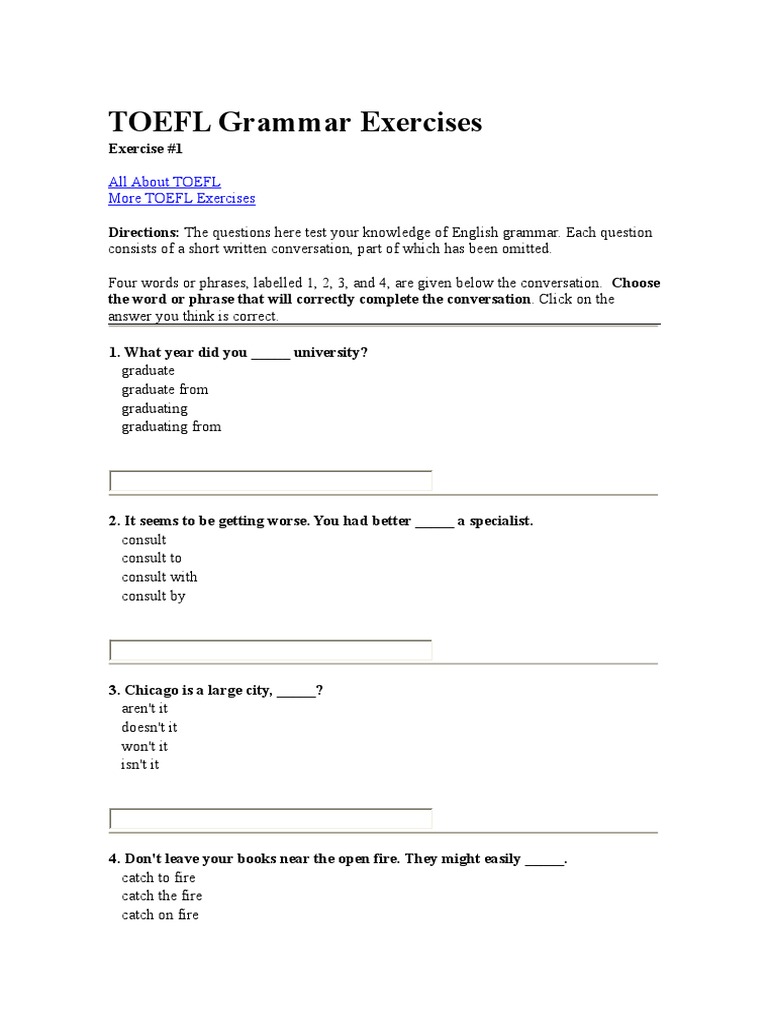 TOEFL Grammar Exercises | PDF
