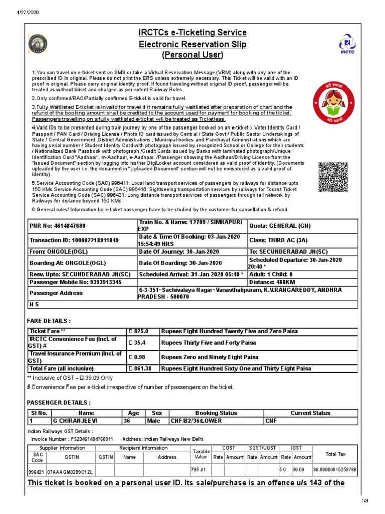 Train Ticket Sample PDF