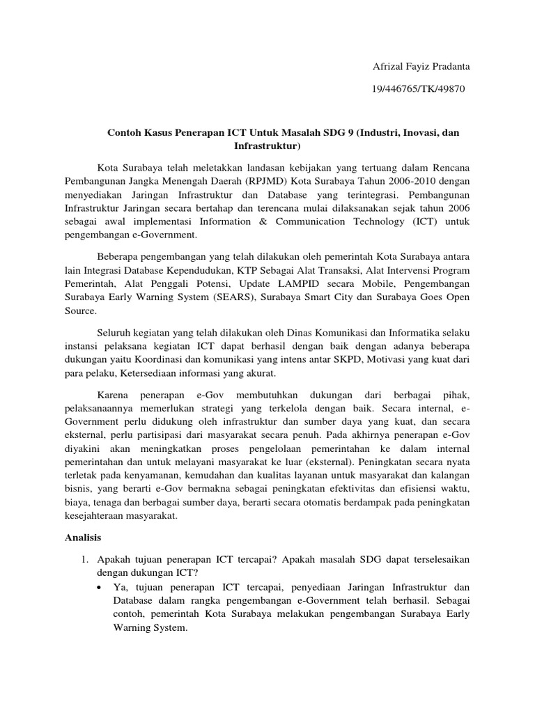 Contoh Kasus Penerapan ICT Untuk Masalah SDG 9 | PDF | Komputer | Teknologi & Rekayasa