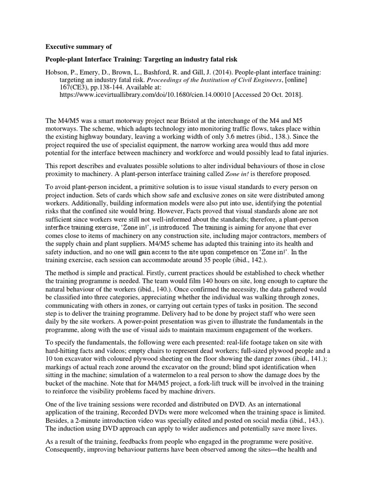 Executive Summary of People-Plant Interface Training: Targeting An ...