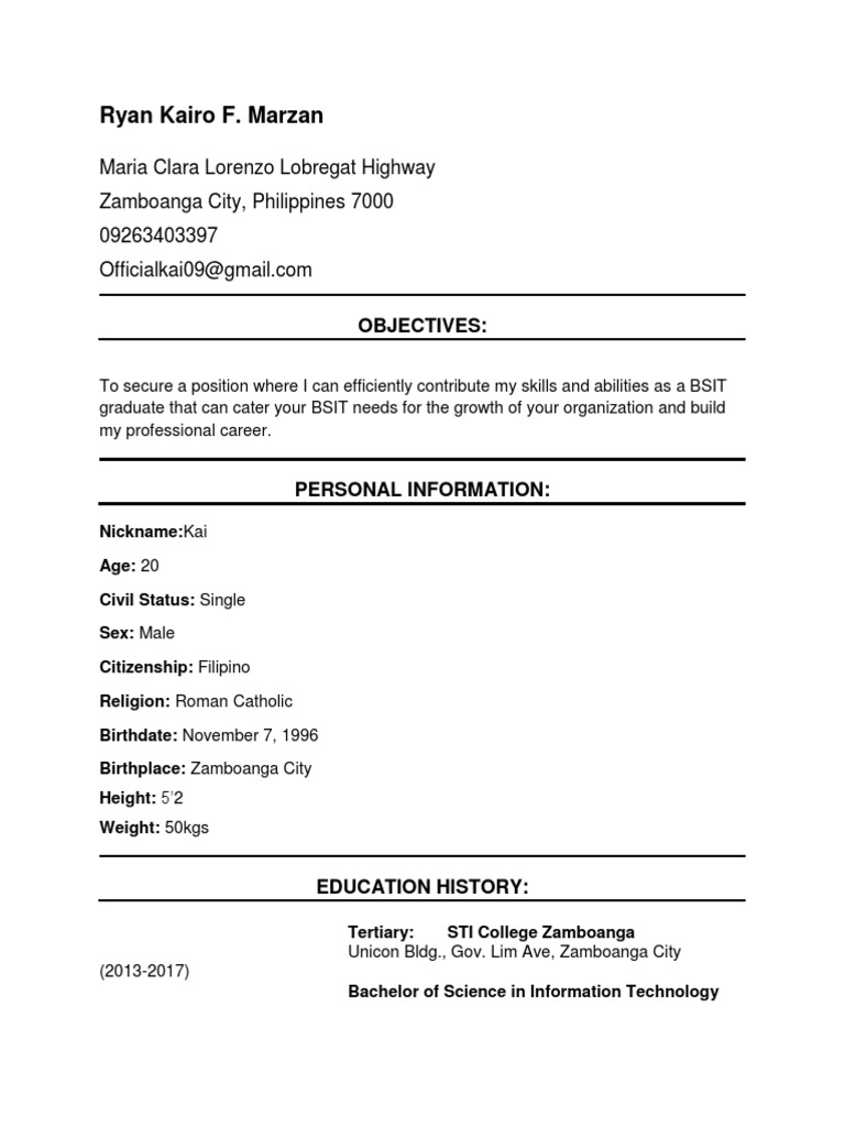 BSIT Graduate Resume of Ryan Marzan | PDF