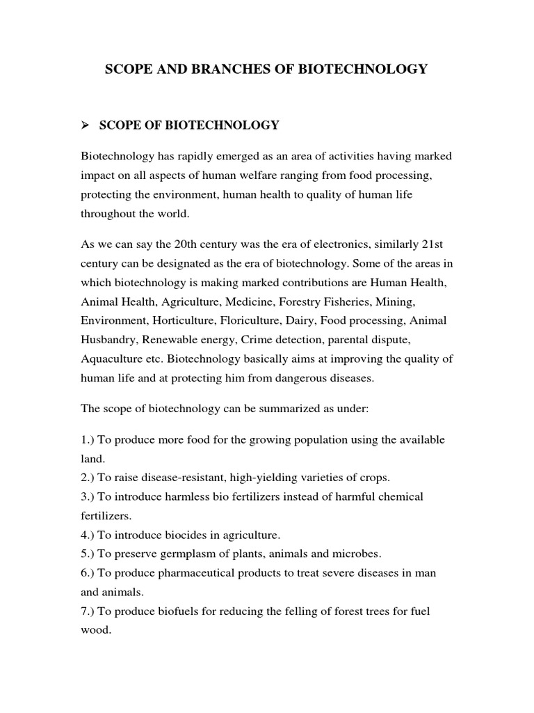 Scope and Branches of BIOTECH