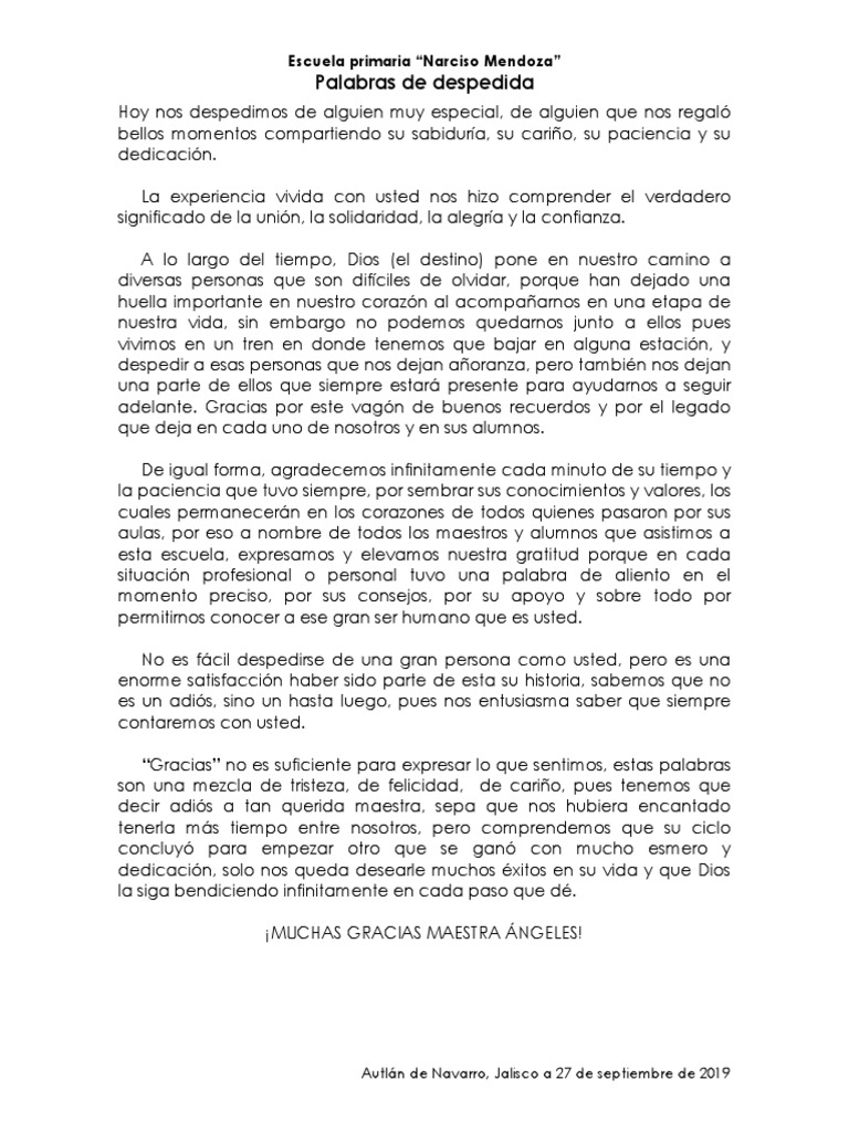 Palabras de Despedida Maestra Jubilada | PDF